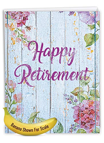 The Best Card Company - 1 Jumbo Congratulations Notecard w/Envelope (Large 8.5 x 11 Inch) Happy Retirement Appreciation with Flowers for Boss, Coworker - Blooming Driftwood J6108JRTG-US