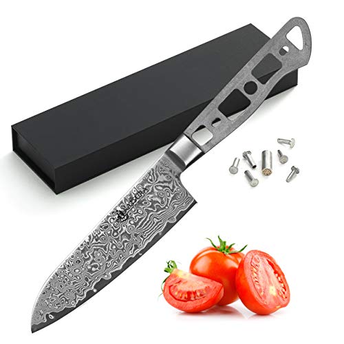 KATSURA Woodworking Project Kit – Santoku Knife Blank – 5 Inch – Japanese Premium AUS 10, 67 Layers Damascus Steel