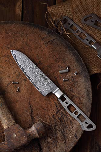 KATSURA Woodworking Project Kit – Santoku Knife Blank – 5 Inch – Japanese Premium AUS 10, 67 Layers Damascus Steel