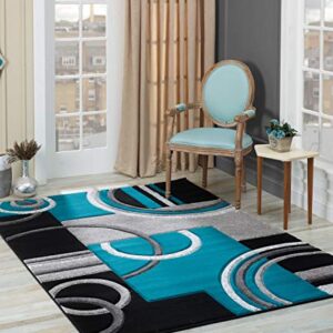 GLORY RUGS Area Rug Modern 5x7 Turquoise Soft Hand Carved Contemporary Floor Carpet with Premium Fluffy Texture for Indoor Living Dining Room and Bedroom Area