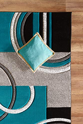 GLORY RUGS Area Rug Modern 5x7 Turquoise Soft Hand Carved Contemporary Floor Carpet with Premium Fluffy Texture for Indoor Living Dining Room and Bedroom Area