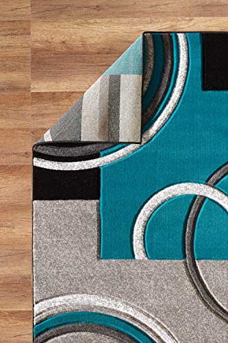 GLORY RUGS Area Rug Modern 5x7 Turquoise Soft Hand Carved Contemporary Floor Carpet with Premium Fluffy Texture for Indoor Living Dining Room and Bedroom Area