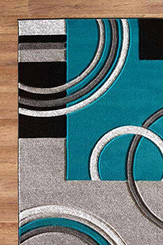 GLORY RUGS Area Rug Modern 5x7 Turquoise Soft Hand Carved Contemporary Floor Carpet with Premium Fluffy Texture for Indoor Living Dining Room and Bedroom Area