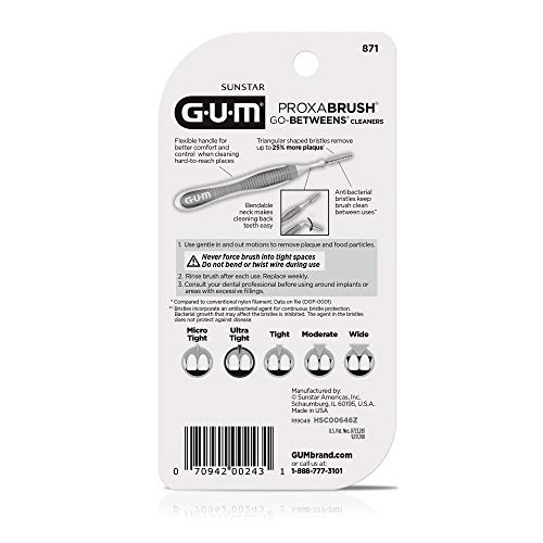 GUM Proxabrush Go-Betweens Interdental Brushes, Ultra Tight, Plaque Removal, 10 Count