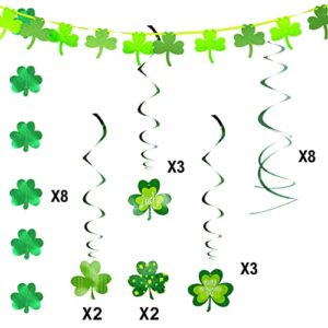 JOYIN 27 Pcs St. Patrick's Day Decoration with Irish Saint Patricks Green Shamrock Foil Strings, Hanging Swirls with Garland. St Patricks Ceiling Hanging and Wall Decoration