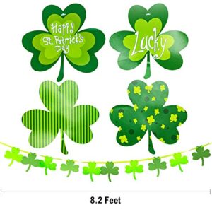 JOYIN 27 Pcs St. Patrick's Day Decoration with Irish Saint Patricks Green Shamrock Foil Strings, Hanging Swirls with Garland. St Patricks Ceiling Hanging and Wall Decoration