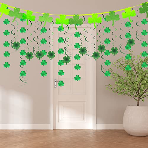 JOYIN 27 Pcs St. Patrick's Day Decoration with Irish Saint Patricks Green Shamrock Foil Strings, Hanging Swirls with Garland. St Patricks Ceiling Hanging and Wall Decoration