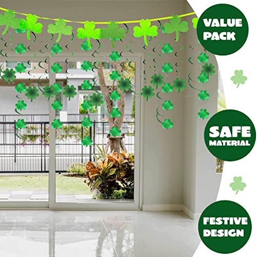 JOYIN 27 Pcs St. Patrick's Day Decoration with Irish Saint Patricks Green Shamrock Foil Strings, Hanging Swirls with Garland. St Patricks Ceiling Hanging and Wall Decoration