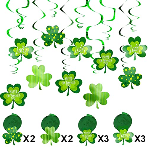 JOYIN 27 Pcs St. Patrick's Day Decoration with Irish Saint Patricks Green Shamrock Foil Strings, Hanging Swirls with Garland. St Patricks Ceiling Hanging and Wall Decoration