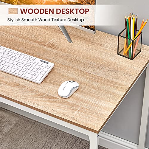 Computer Desk with Storage Shelves 47” White Office Desk with Drawers Small Kids Writing Desk Student Study Table Modern Wood Pc Laptop Gaming Desk for Home Work, Splicing Oak with Metal Legs