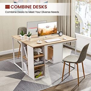 Computer Desk with Storage Shelves 47” White Office Desk with Drawers Small Kids Writing Desk Student Study Table Modern Wood Pc Laptop Gaming Desk for Home Work, Splicing Oak with Metal Legs