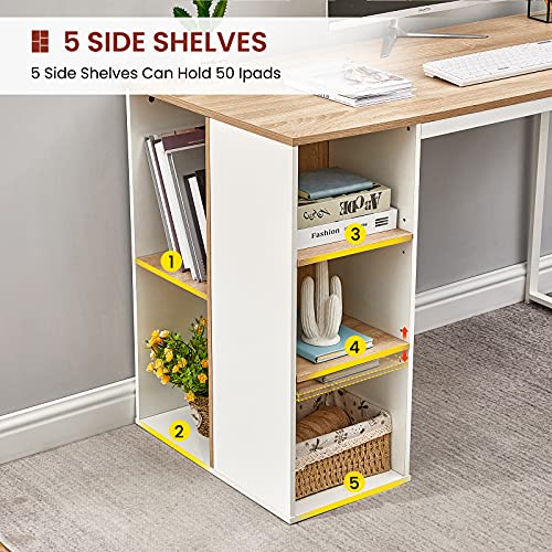 Computer Desk with Storage Shelves 47” White Office Desk with Drawers Small Kids Writing Desk Student Study Table Modern Wood Pc Laptop Gaming Desk for Home Work, Splicing Oak with Metal Legs