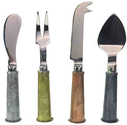 Galrose Cheese Knife Set Premium Quality - Galvanized Iron Handle Stainless Steel Blade Rustic 4 Piece Cheese Knives or Charcuterie Utensils Set for Hosting. Gift for 6th Iron Wedding Anniversary