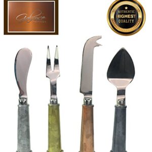 Galrose Cheese Knife Set Premium Quality - Galvanized Iron Handle Stainless Steel Blade Rustic 4 Piece Cheese Knives or Charcuterie Utensils Set for Hosting. Gift for 6th Iron Wedding Anniversary