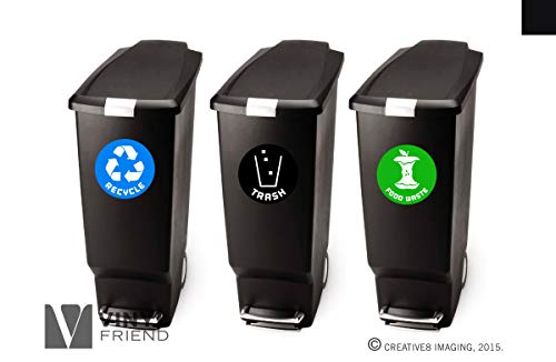 Recycle,trash and compost (food waste) bin logo stickers (6 Pack) 4in x 4in - Organize trash - For metal or plastic garbage cans, containers and bins - indoor & outdoor - Home, kitchen, or office