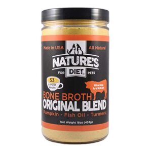 nature's diet pet bone broth protein powder with pumpkin, fish oil and turmeric (beef, 16 oz = 159 servings)