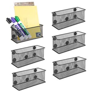 mygift matte black metal magnetic marker holder for whiteboard, office supplies and accessory storage mesh baskets for fridge, set of 6