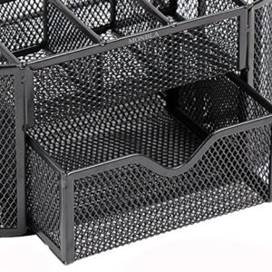 MONBLA Desk Supplies Organizer Multi-functional Stationery Caddy Mesh Oval Pencil Holder Desk Office Supplies Organizer 9 Compartments with Drawer for Note Pads Black