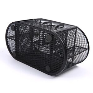 MONBLA Desk Supplies Organizer Multi-functional Stationery Caddy Mesh Oval Pencil Holder Desk Office Supplies Organizer 9 Compartments with Drawer for Note Pads Black