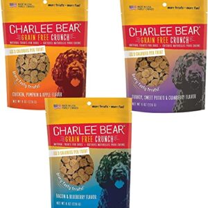 Charlee Bear Grain Free Crunch Dog Treats Variety Pack, 8 oz - Made in USA, Training Treats for Dogs