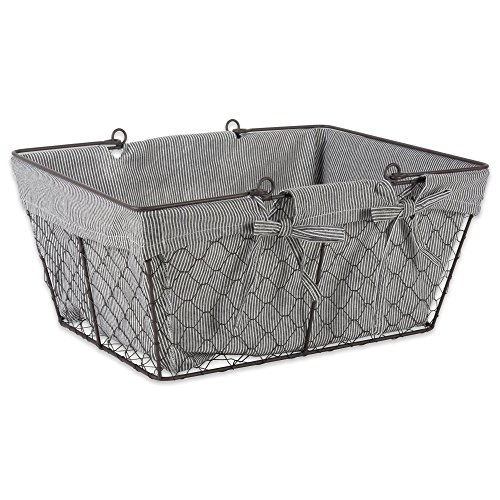 DII Farmhouse Chicken Wire Egg Basket, Storage Baskets with Liner, Stripes, 16x12x7.88"