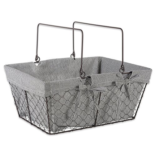 DII Farmhouse Chicken Wire Egg Basket, Storage Baskets with Liner, Stripes, 16x12x7.88"