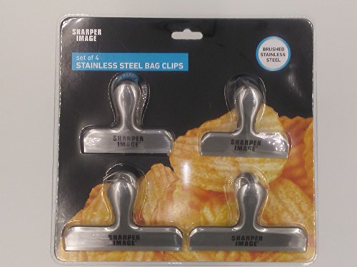 Sharper Image Set of 4 Brushed Stainless Steel Bag Clips