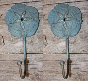 sand dollar design bath towel hooks bronze-look 6 3/4 inch cast iron, h-88 set of 2