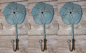 antique-look sand dollar bath towel hooks bronze-look 6 3/4 inch cast iron, h-88 set of 3