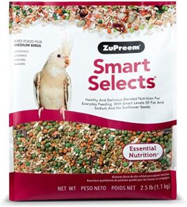 zupreem smart selects bird food for medium birds, 2.5 lb (pack of 2) - everyday feeding, cockatiels, quakers, lovebirds, small conures