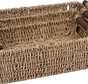 Seagrass & Wood Handled Baskets by Trademark Innovations (Set of 3)