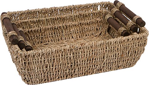 Seagrass & Wood Handled Baskets by Trademark Innovations (Set of 3)