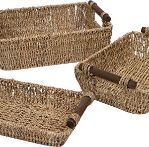 Seagrass & Wood Handled Baskets by Trademark Innovations (Set of 3)