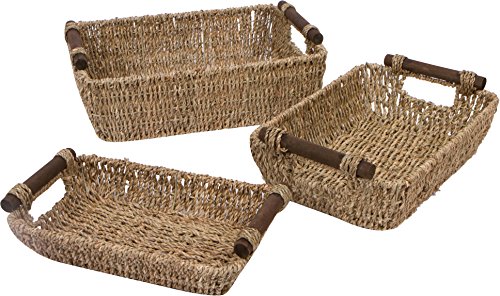 Seagrass & Wood Handled Baskets by Trademark Innovations (Set of 3)