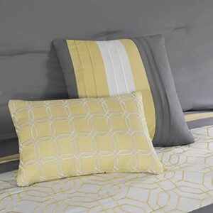 510 DESIGN Cozy Comforter Set - Geometric Honeycomb Design, All Season Down Alternative Casual Bedding with Matching Shams, Decorative Pillows, King/Cal King (104"x92"), Yellow/Grey 5 Piece