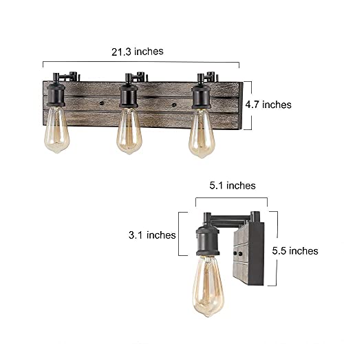 LOG BARN Vanity Lights, Bathroom Fixtures in Rustic Wood and Oil Rubbed Metal Finish, Farmhouse Wall Sconces with Adjustable Sockets Over Mirrors