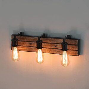 LOG BARN Vanity Lights, Bathroom Fixtures in Rustic Wood and Oil Rubbed Metal Finish, Farmhouse Wall Sconces with Adjustable Sockets Over Mirrors