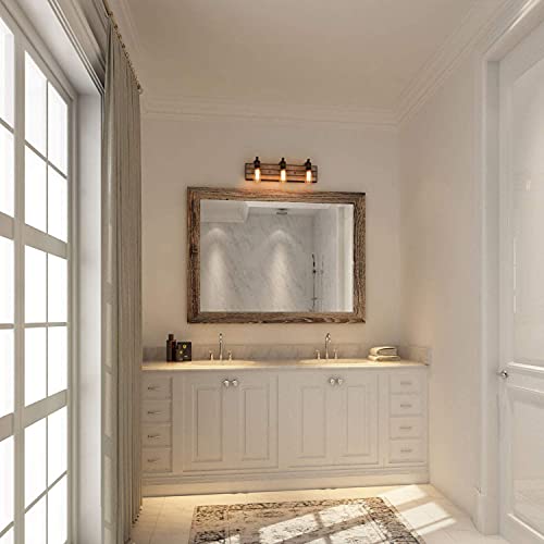 LOG BARN Vanity Lights, Bathroom Fixtures in Rustic Wood and Oil Rubbed Metal Finish, Farmhouse Wall Sconces with Adjustable Sockets Over Mirrors