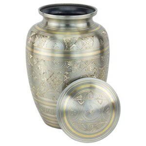 Platinum Elegance Cremation Urn for Ashes in Extra Large, Brass, Silver Urn, Extra Large Adult Sized Cremation Urn, 11.5 Inches High