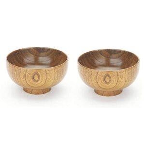 japanbargain 1653, wooden miso soup bowl japanese zen style dessert salad snack rice bowl, set of 2