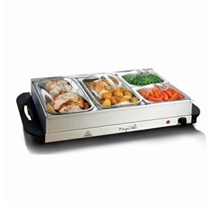 megachef stainless steel housing easy clean buffet server & food warmer with 4 sectional trays