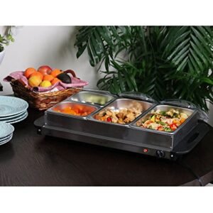 MegaChef Stainless Steel Housing Easy Clean Buffet Server & Food Warmer With 4 Sectional Trays