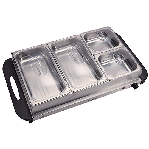 MegaChef Stainless Steel Housing Easy Clean Buffet Server & Food Warmer With 4 Sectional Trays