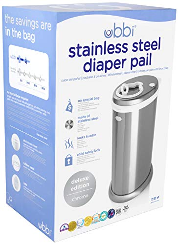 Ubbi Steel Odor Locking, No Special Bag Required, Money Saving, Awards-Winning, Modern Design Registry Must-Have Diaper Pail, Chrome