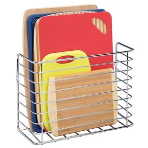 mDesign Steel Metal Wire Wall Mount Kitchen Storage Organizer Basket - Cabinet Door Holder Bins for Bags, Tin Foil, Wax Paper, Cling Wrap - Concerto Collection - 2 Pack - Chrome