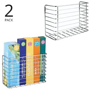 mDesign Steel Metal Wire Wall Mount Kitchen Storage Organizer Basket - Cabinet Door Holder Bins for Bags, Tin Foil, Wax Paper, Cling Wrap - Concerto Collection - 2 Pack - Chrome