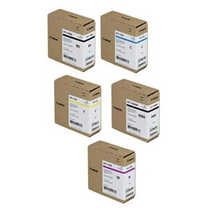 canon pfi-110 pigment ink tank kit (matte black, black, cyan, magenta, yellow) in retail packaging