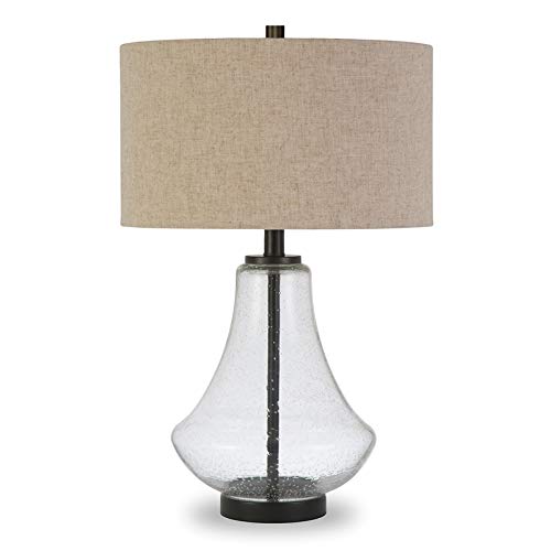 Lagos 23" Tall Table Lamp with Fabric Shade in Seeded Glass/Antique Bronze/Flax