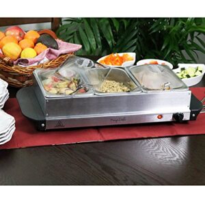 MegaChef Stainless Steel Easy Clean Buffet Server & Food Warmer With 3 Sectional Trays