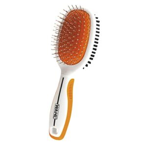 wahl premium pet double sided pin bristle brush with patented stacked pin design - removes loose hair & stimulates the skin while creating a soft coat shine - model 858501